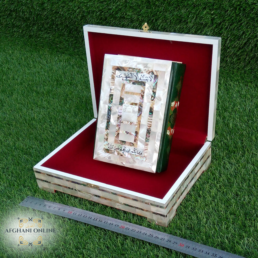 Holy Quran with box carved with Al-Aqsa Jerusalem Mosque made from mot ...